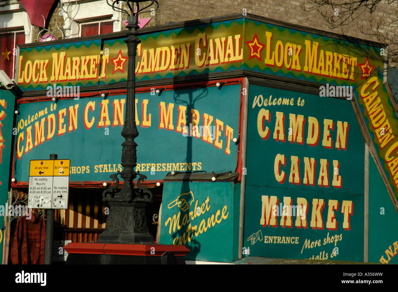 Large sign advertising Camden Canal Lock Market Camden Town London ...