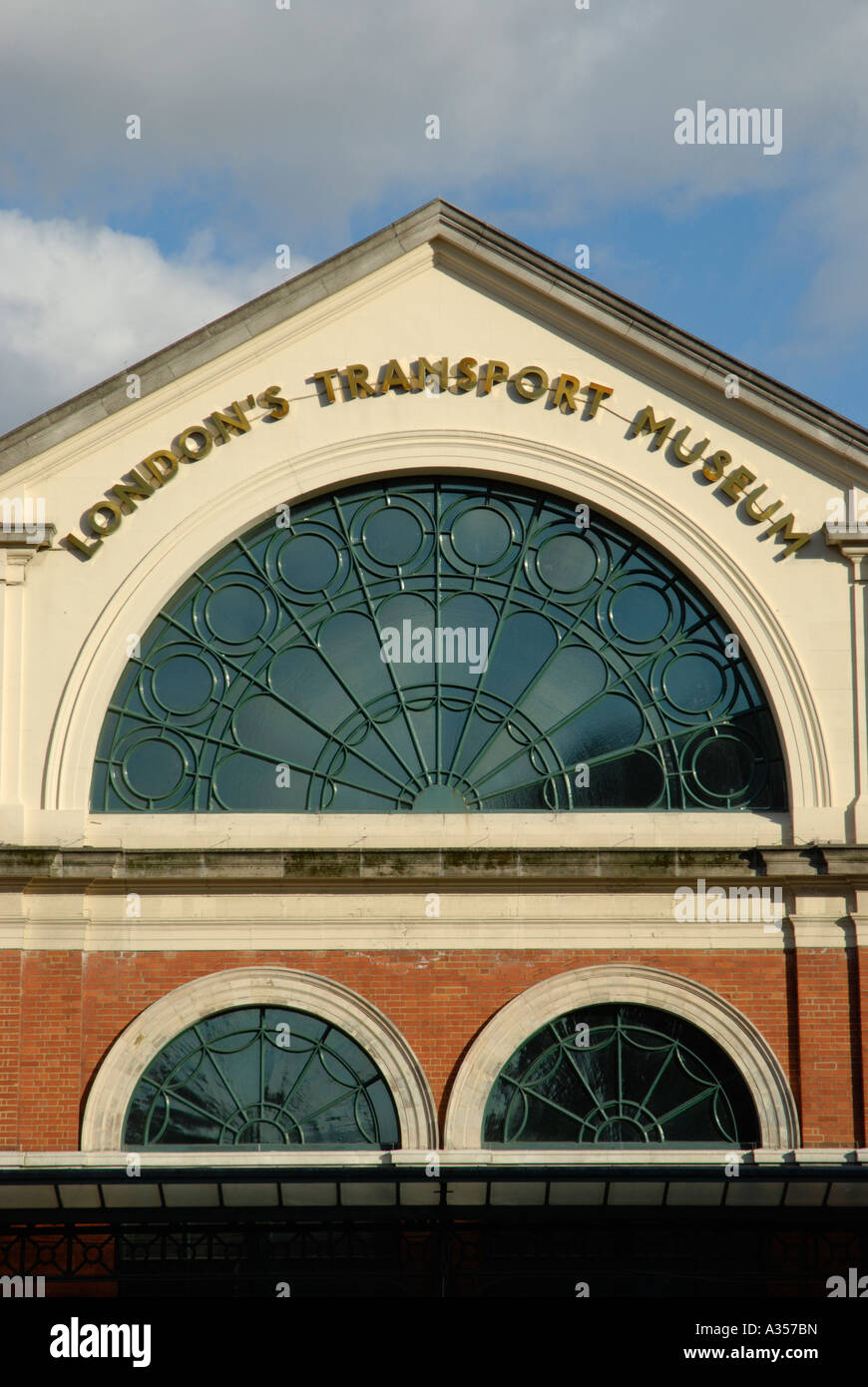 Front of the London Transport Museum exterior in Covent Garden London ...