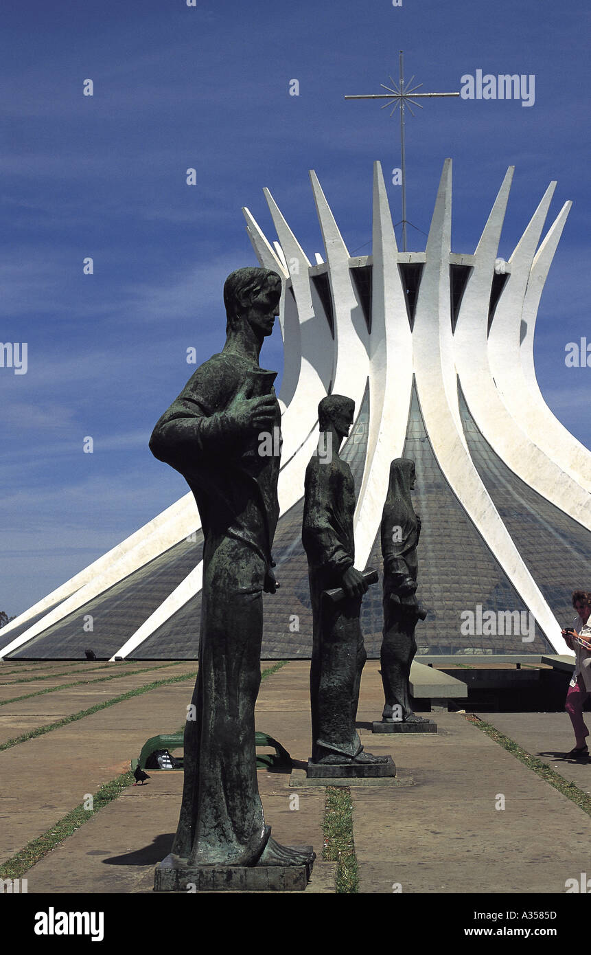Brasilia Brazil Cathedral by Oscar Niemeyer architect and statues of ...