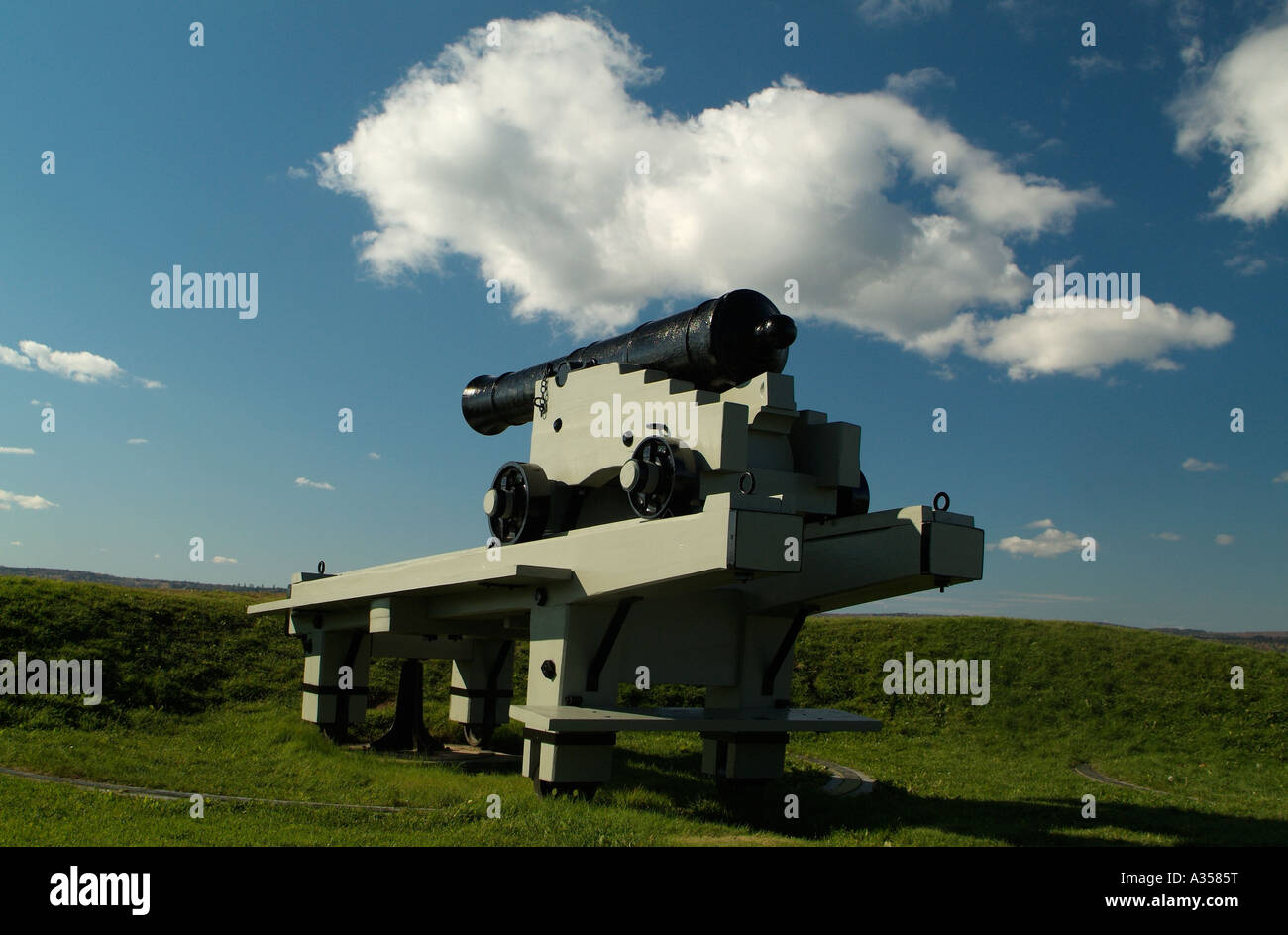 A cannon on display by the british blockhouse in St. Andrews, New ...