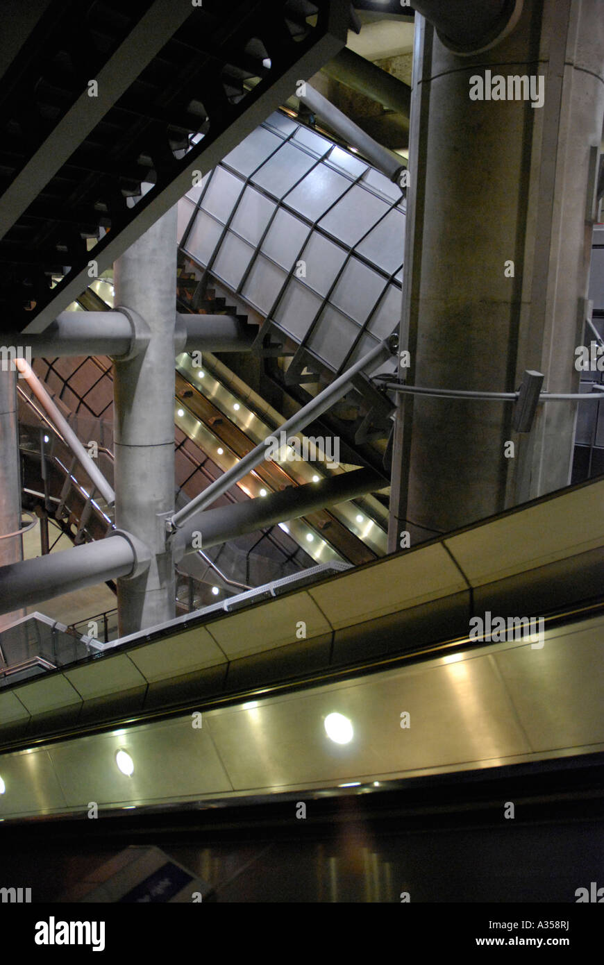 Futuristic interior of Westminster London Underground station showing ...
