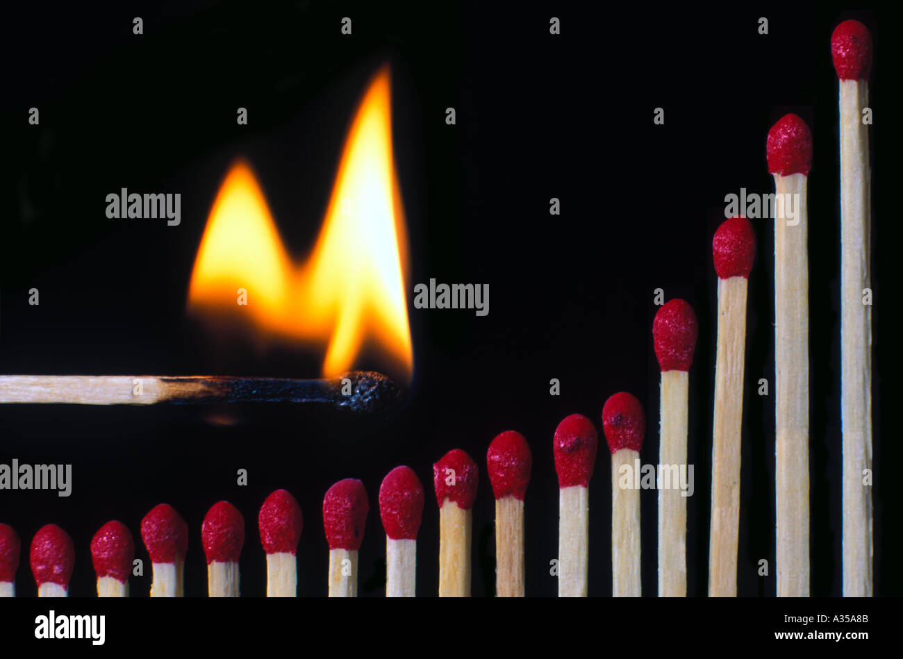 Burning match and matches Stock Photo - Alamy