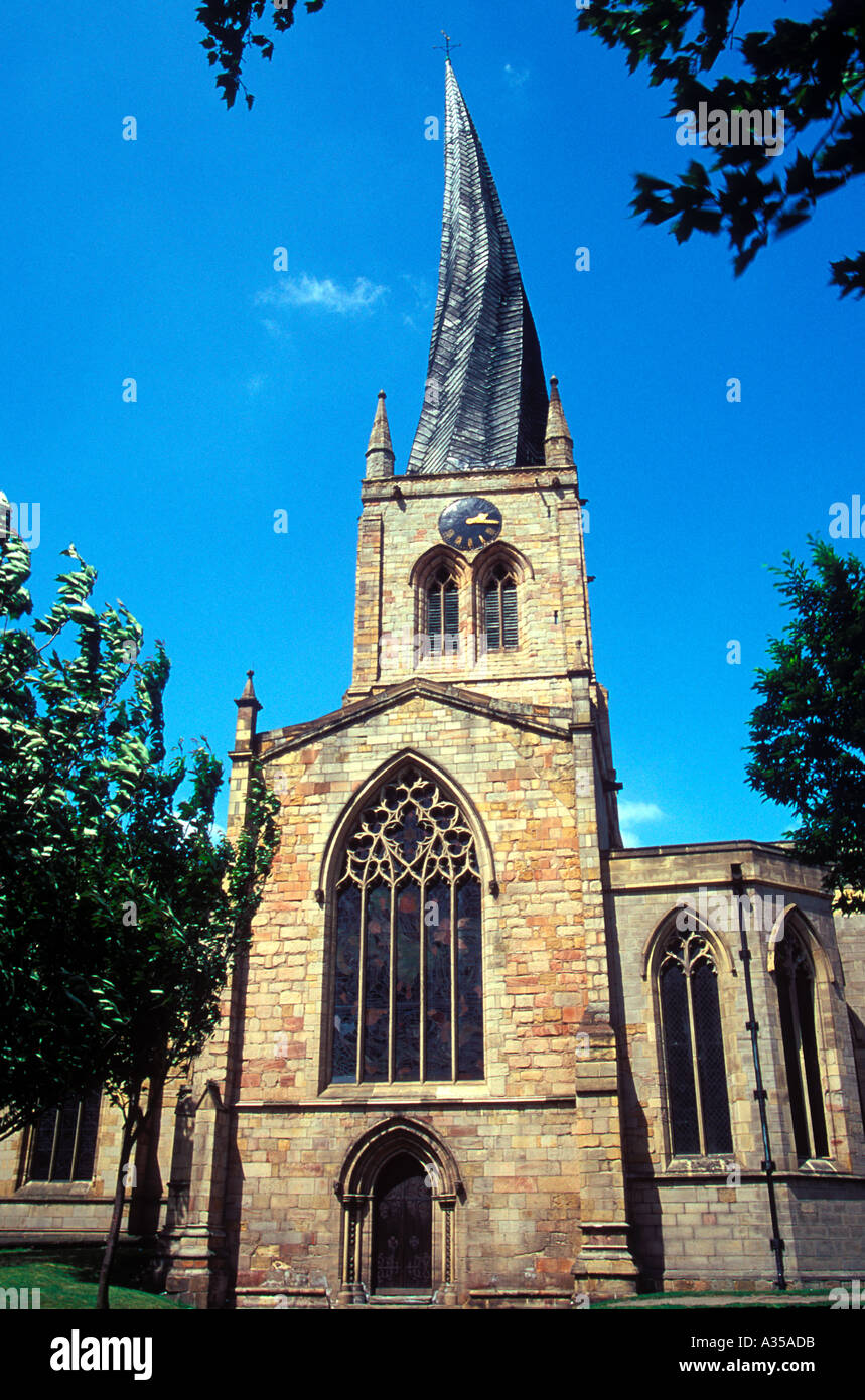 Twisted Chesterfield church spire Derbyshire England Stock Photo - Alamy