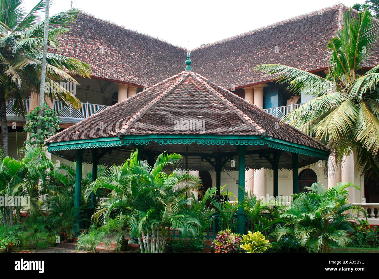 Colonial style mansion or bungalow with a gazebo in the garden Stock ...