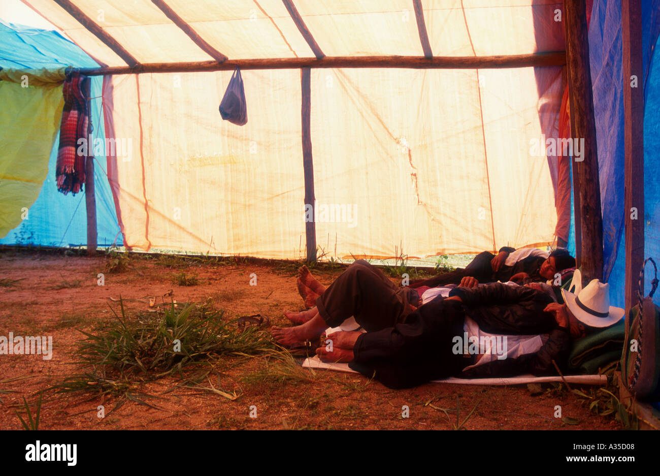 peasant sleeping in tent at Oventic Aguas caliente Chiapas Mexico Stock ...