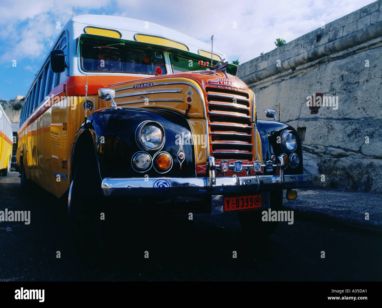 Malta traditional bus at La Valetta Stock Photo - Alamy