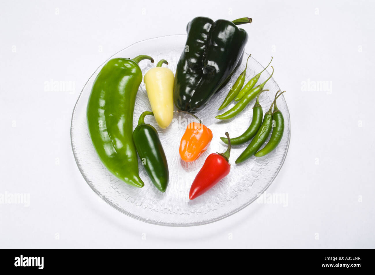 assorted chili peppers on a plate Stock Photo - Alamy