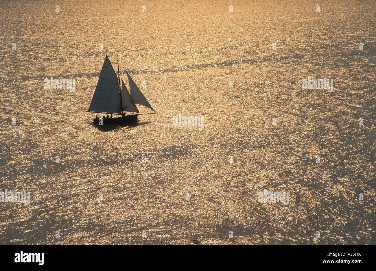 Traditional gaff rigged Cornish boat sailing in the Fal estuary ...