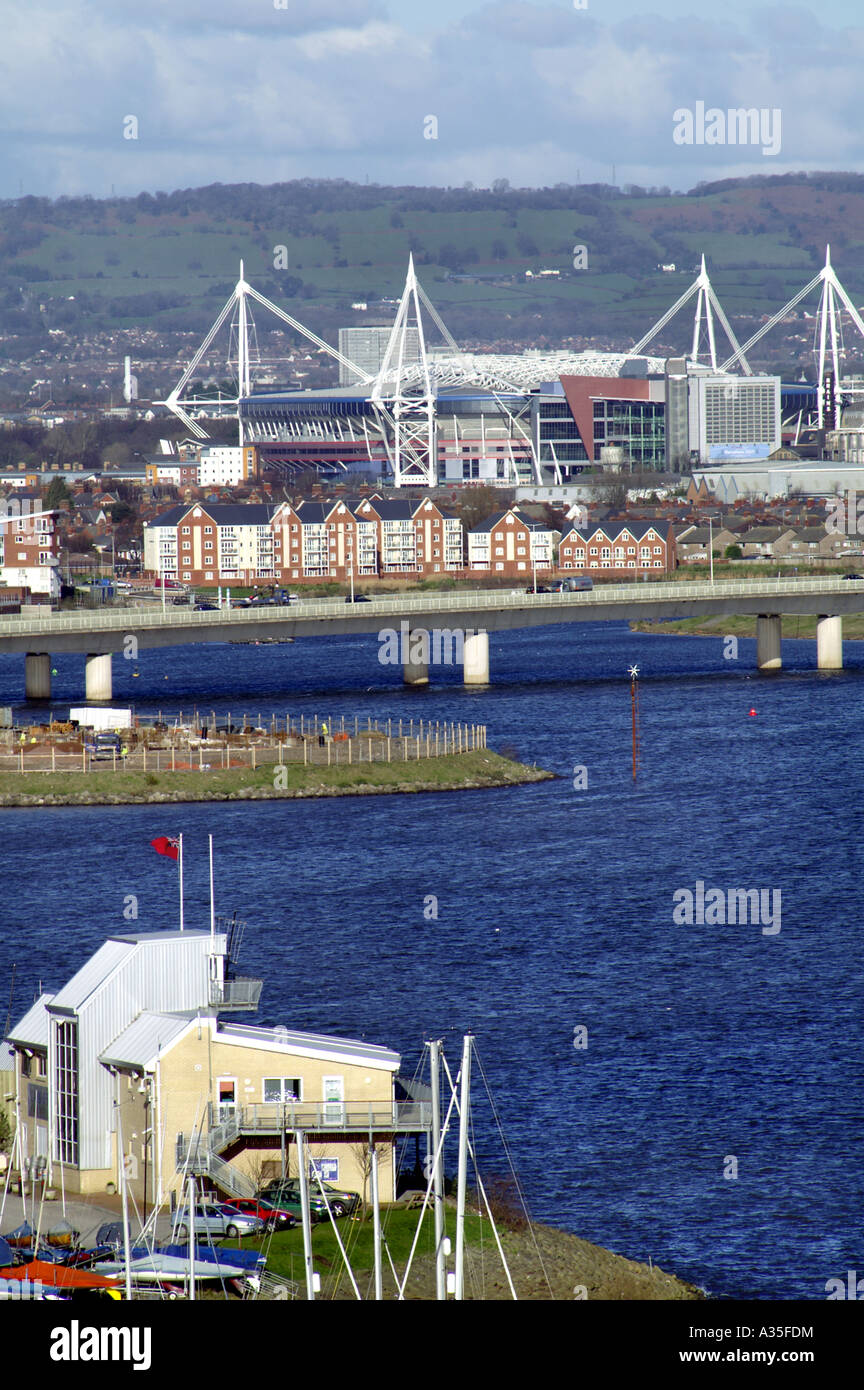 view across cardiff bay and the millennium stadium from penarth ...