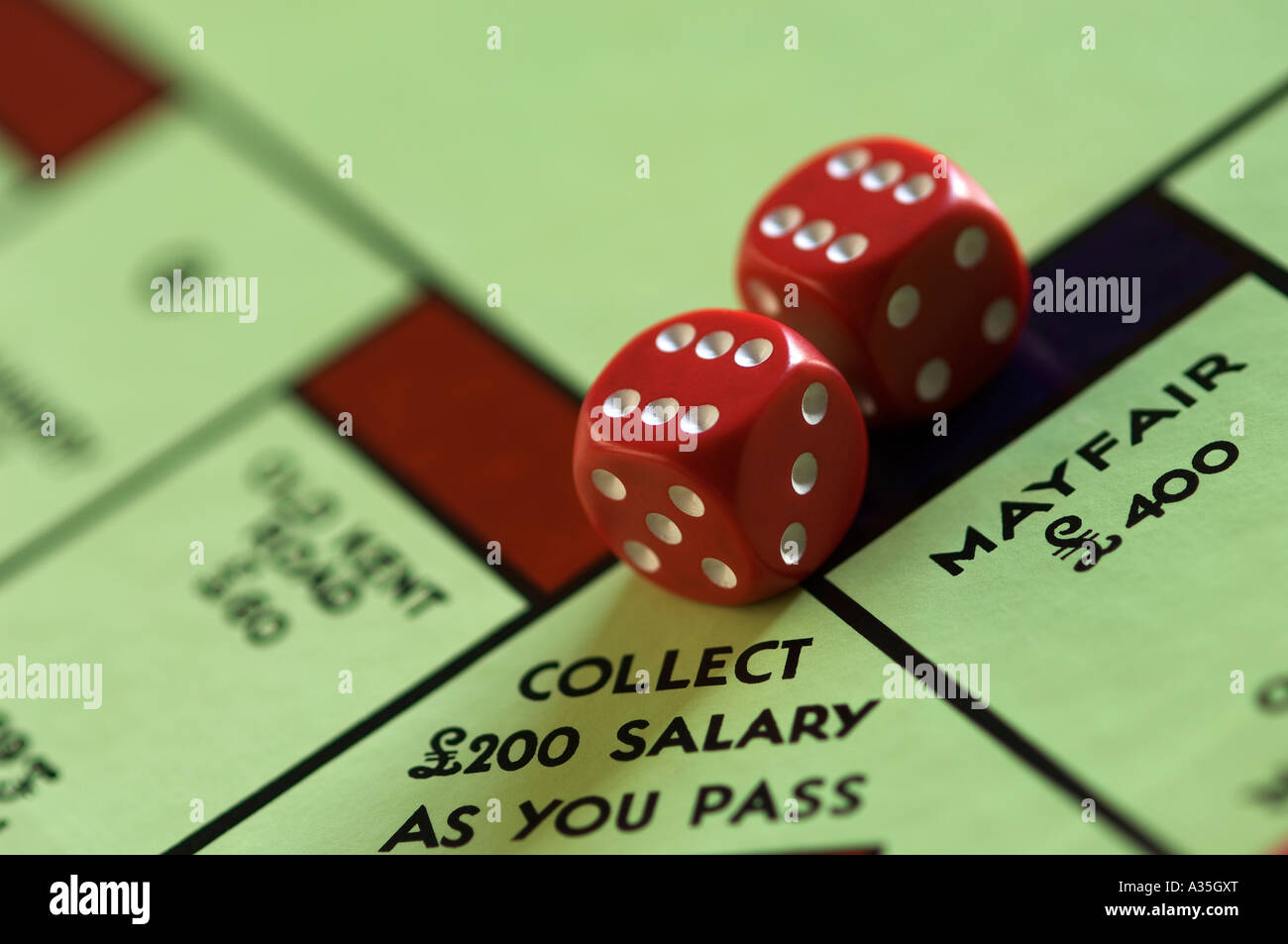 Close up of monopoly board and dice concept Stock Photo - Alamy