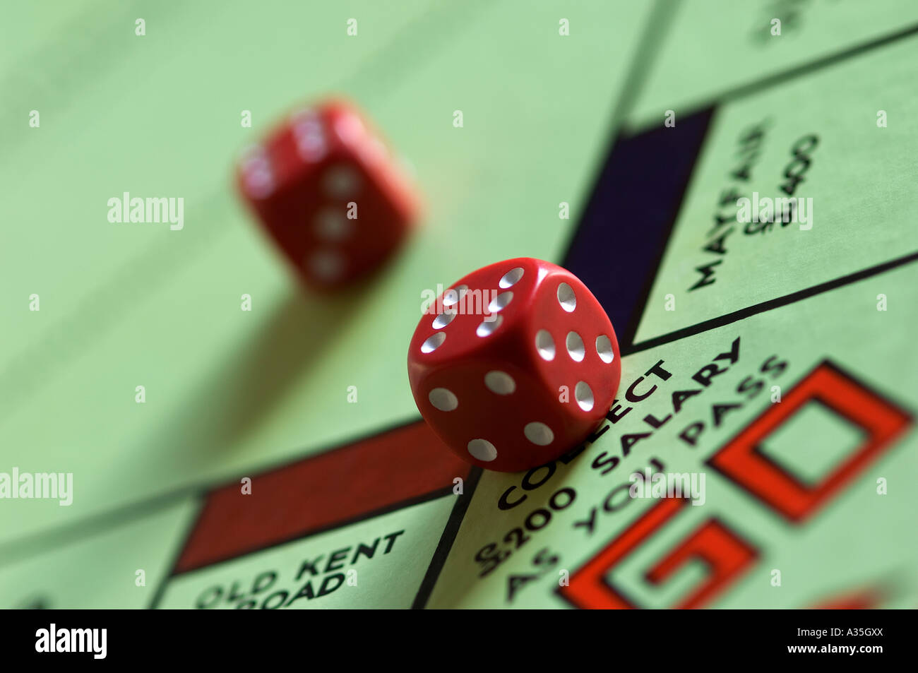 Close up of monopoly board and dice concept Stock Photo - Alamy