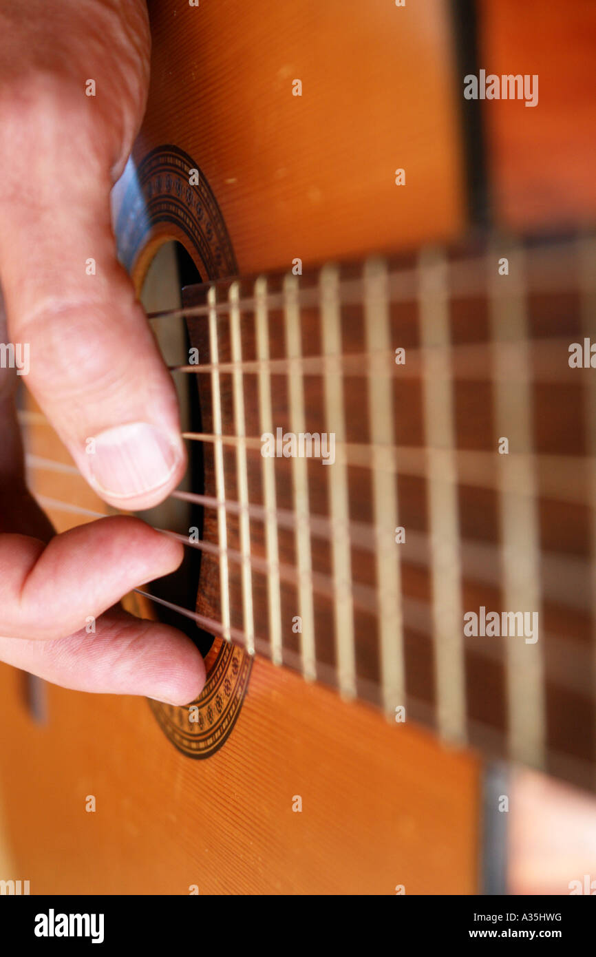 acoustic guitar closeup with strings Stock Photo - Alamy