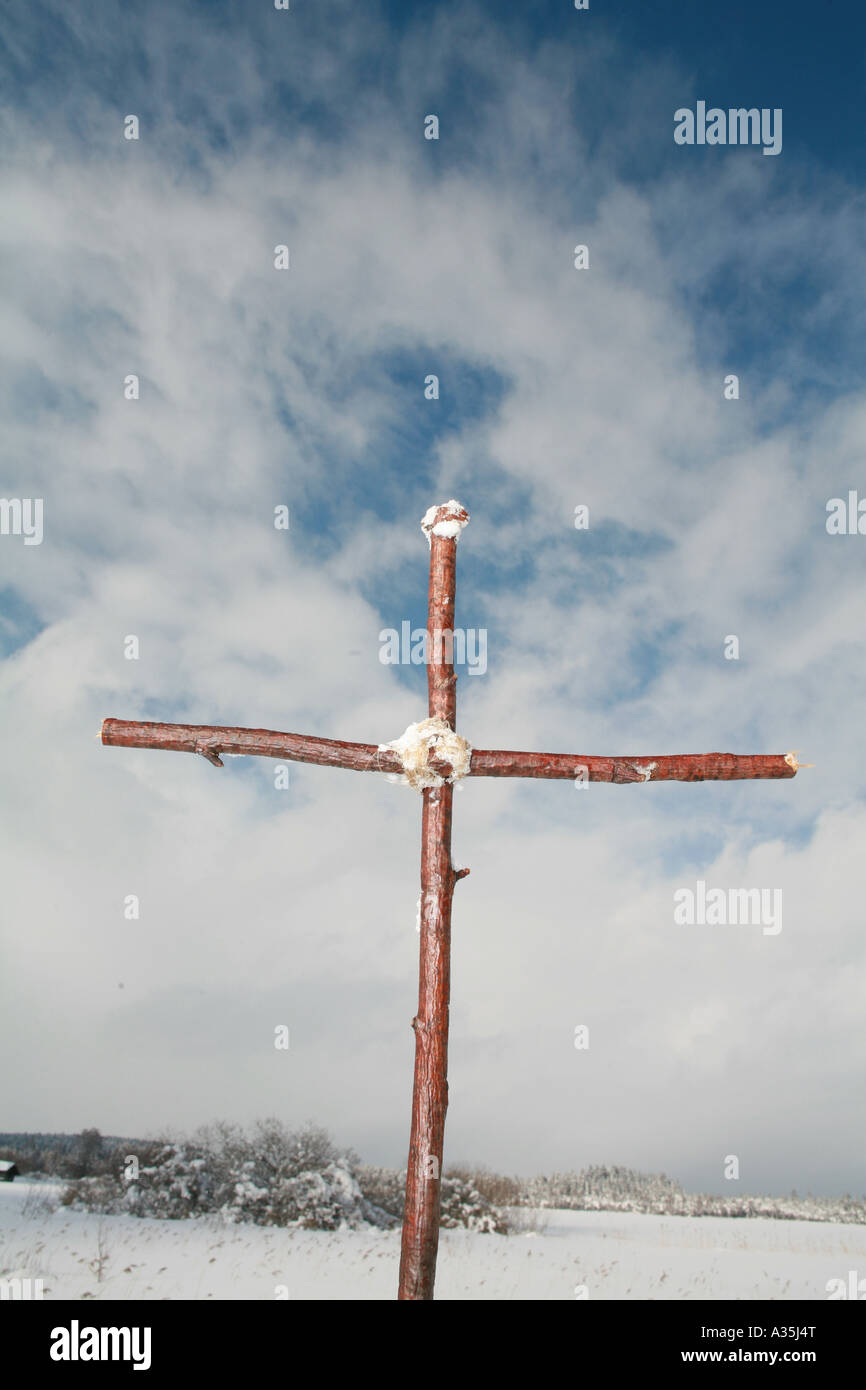 Cross in winterscene Stock Photo - Alamy