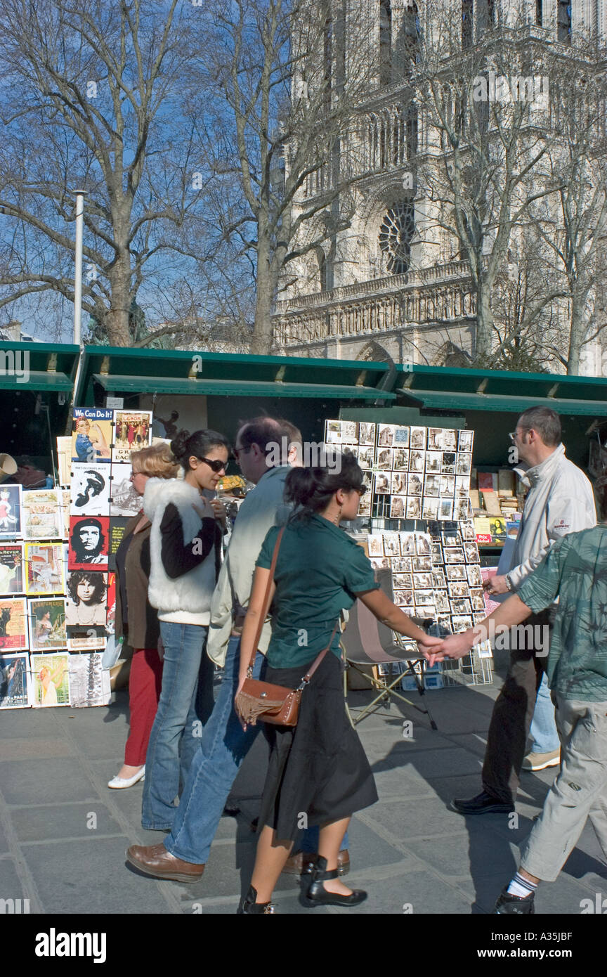 Paris France, Crowd Tourists Walking, Shopping at "Book Stalls ...