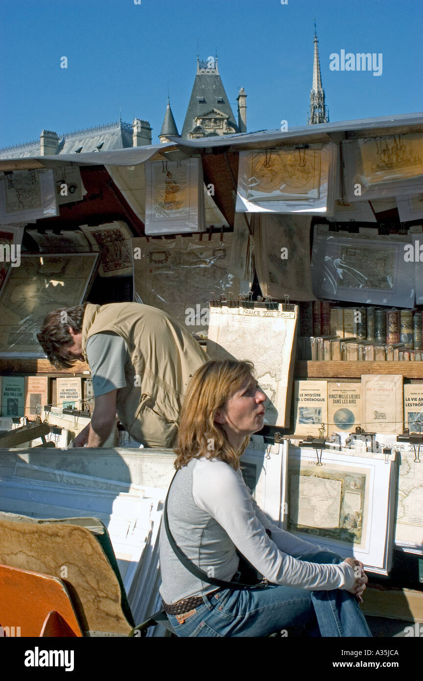 Paris France, Stores Couple Shopping at Book Stalls Along Seine River ...