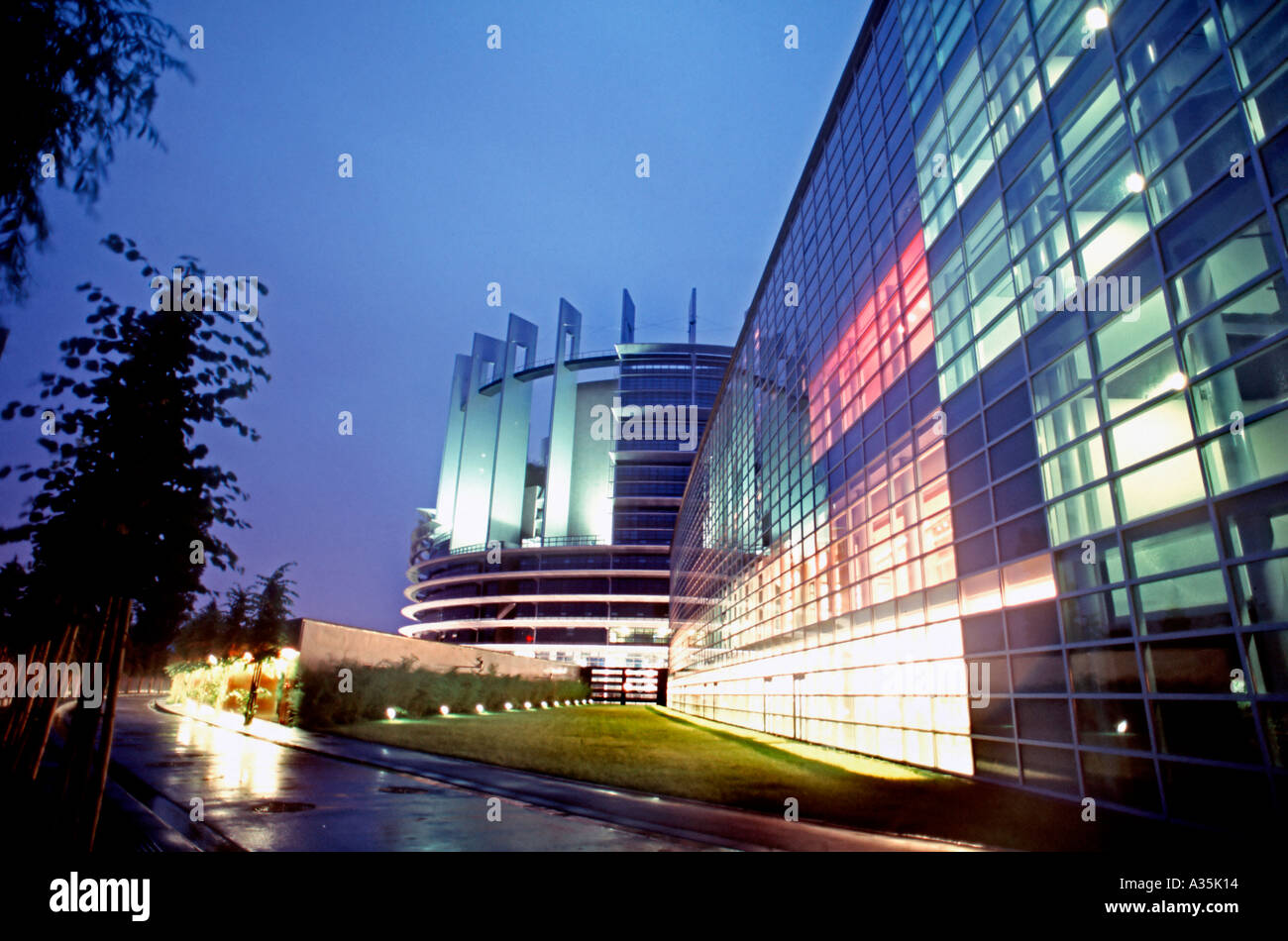 Strasbourg, France, European parliament Building at Lit up, Night ...