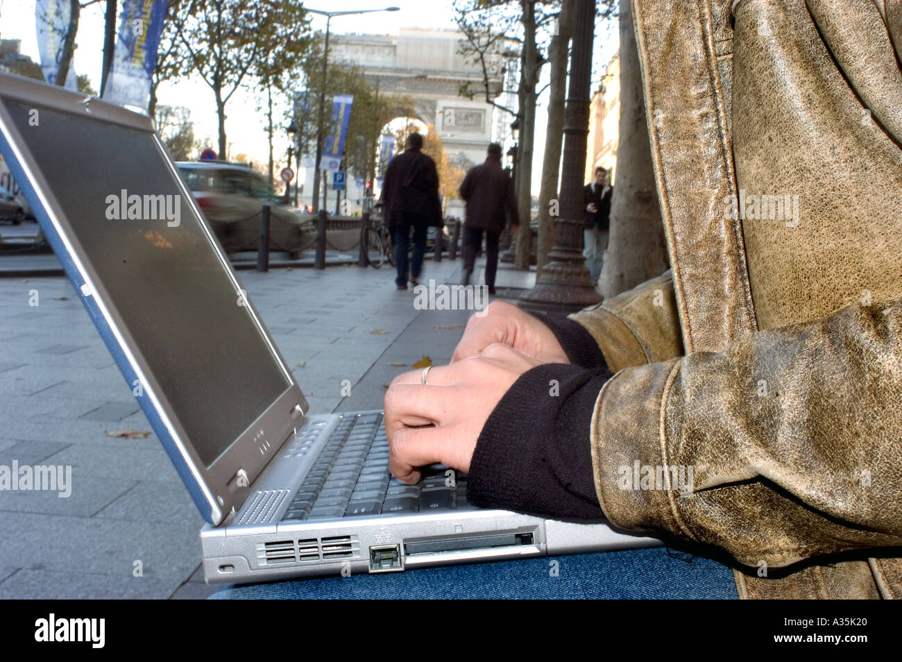 Paris FRANCE, Chinese Man Using WI Fi Internet, Detail, Hands Laptop ...