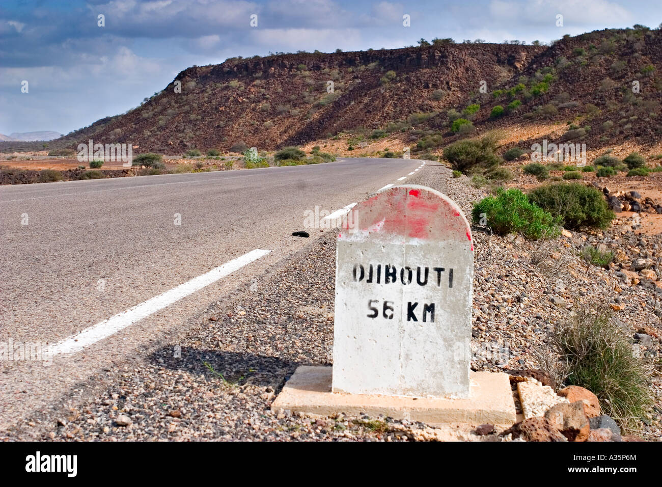 Road distance marker for Djibouti City, Djibouti, Africa Stock Photo ...