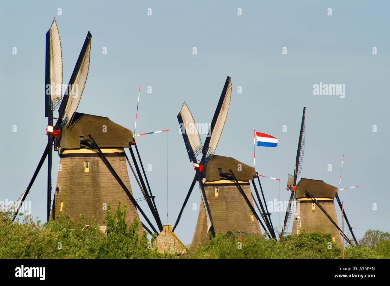 Typical Dutch windmills in the village Kinderdijk Stock Photo - Alamy