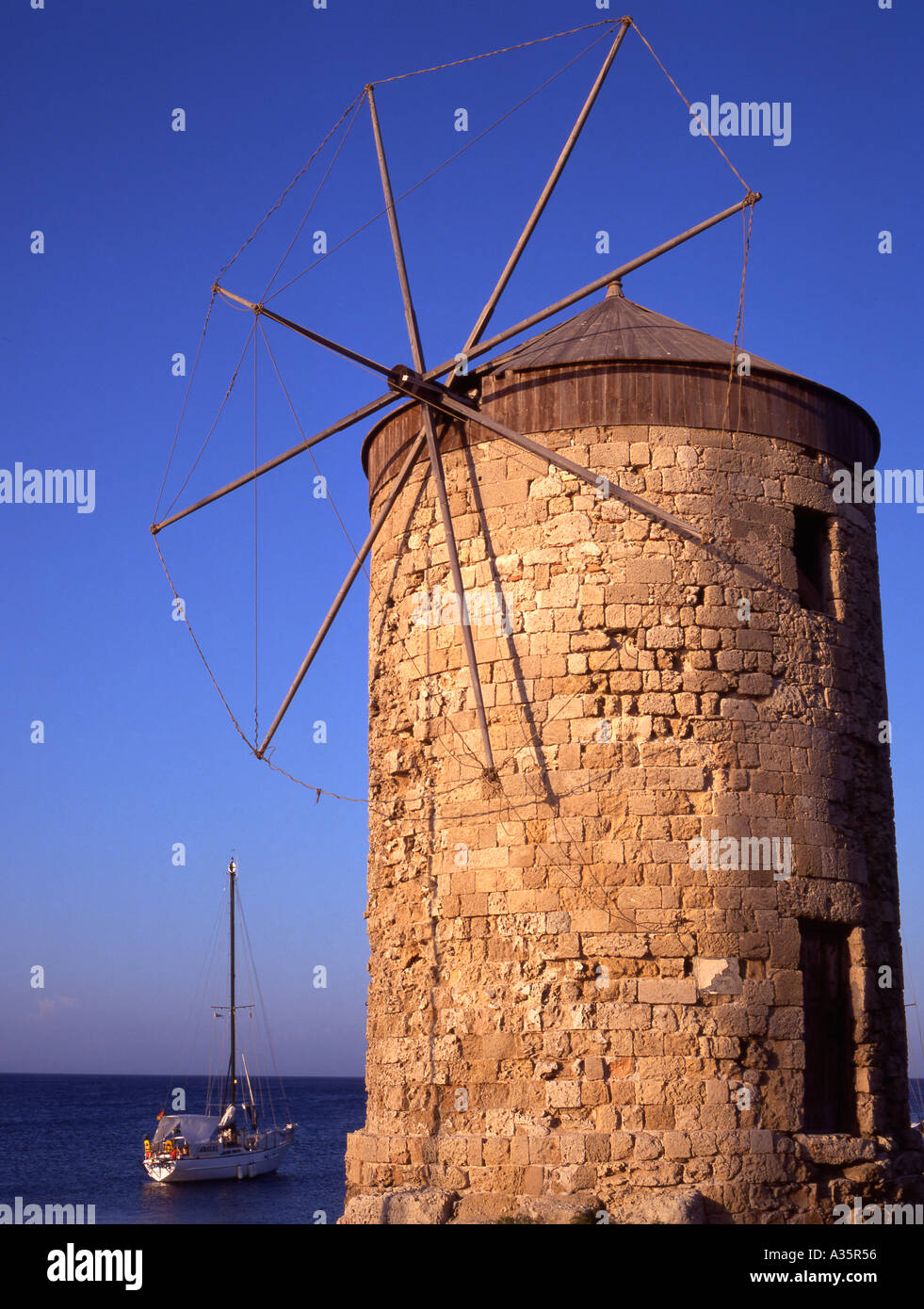 Greece Dodecanese Islands Rhodes Windmill in Mandraki Harbour Stock ...
