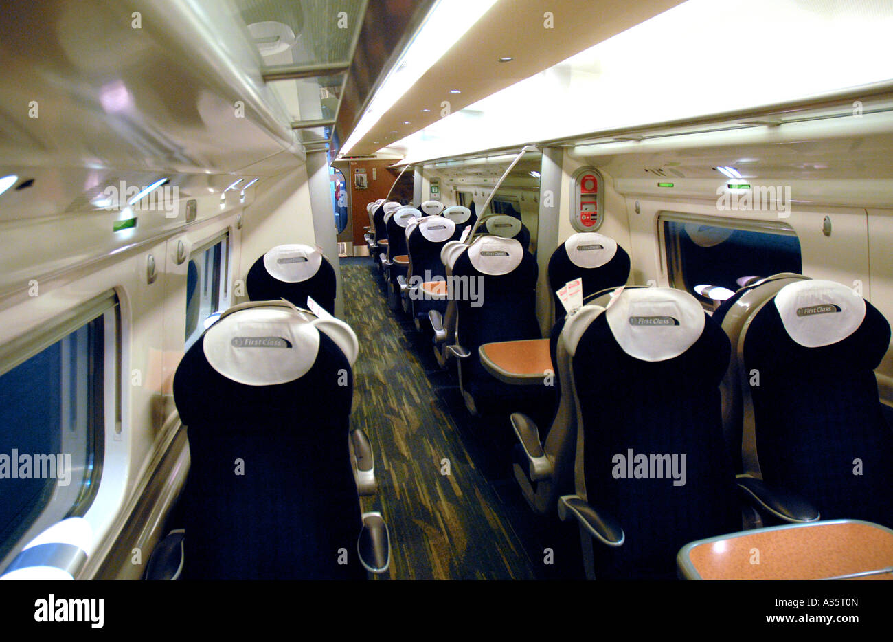 Interior of a First Class carriage on a Virgin Pendolino Train from ...