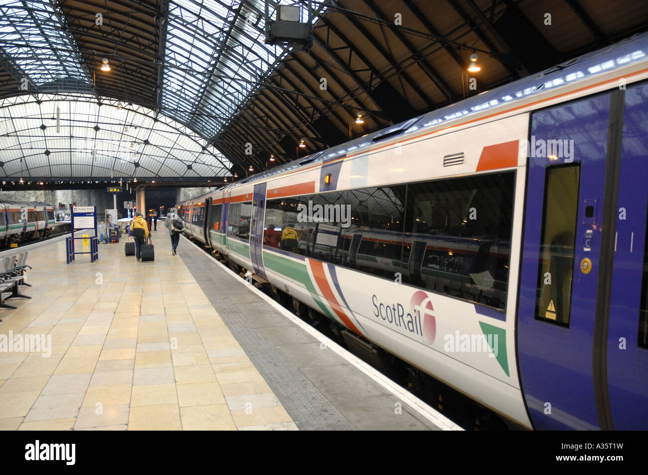 First ScotRail commuter train at Queen Street Station Glasgow Scotland ...
