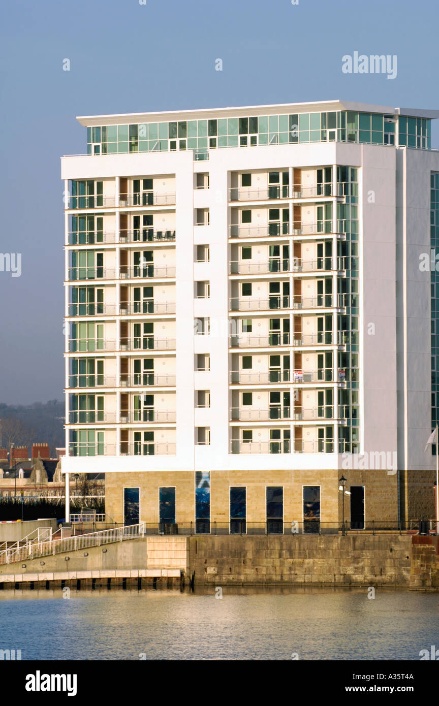 Modern waterfront apartment buildings overlooking Cardiff Bay South ...