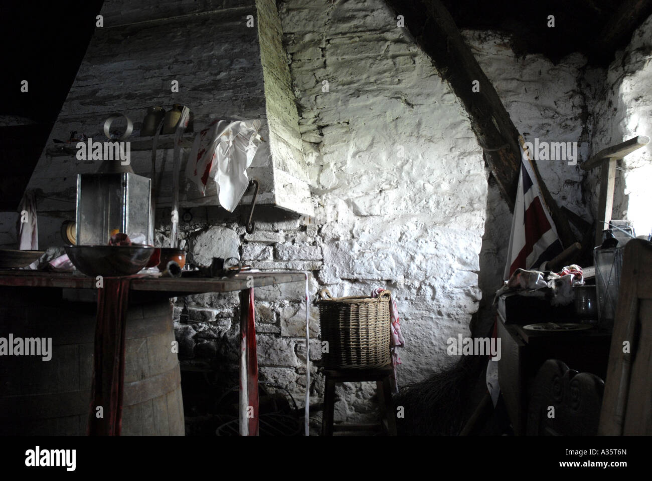 Interior of Leanach Cottage used for operations on Culloden Battlefield ...