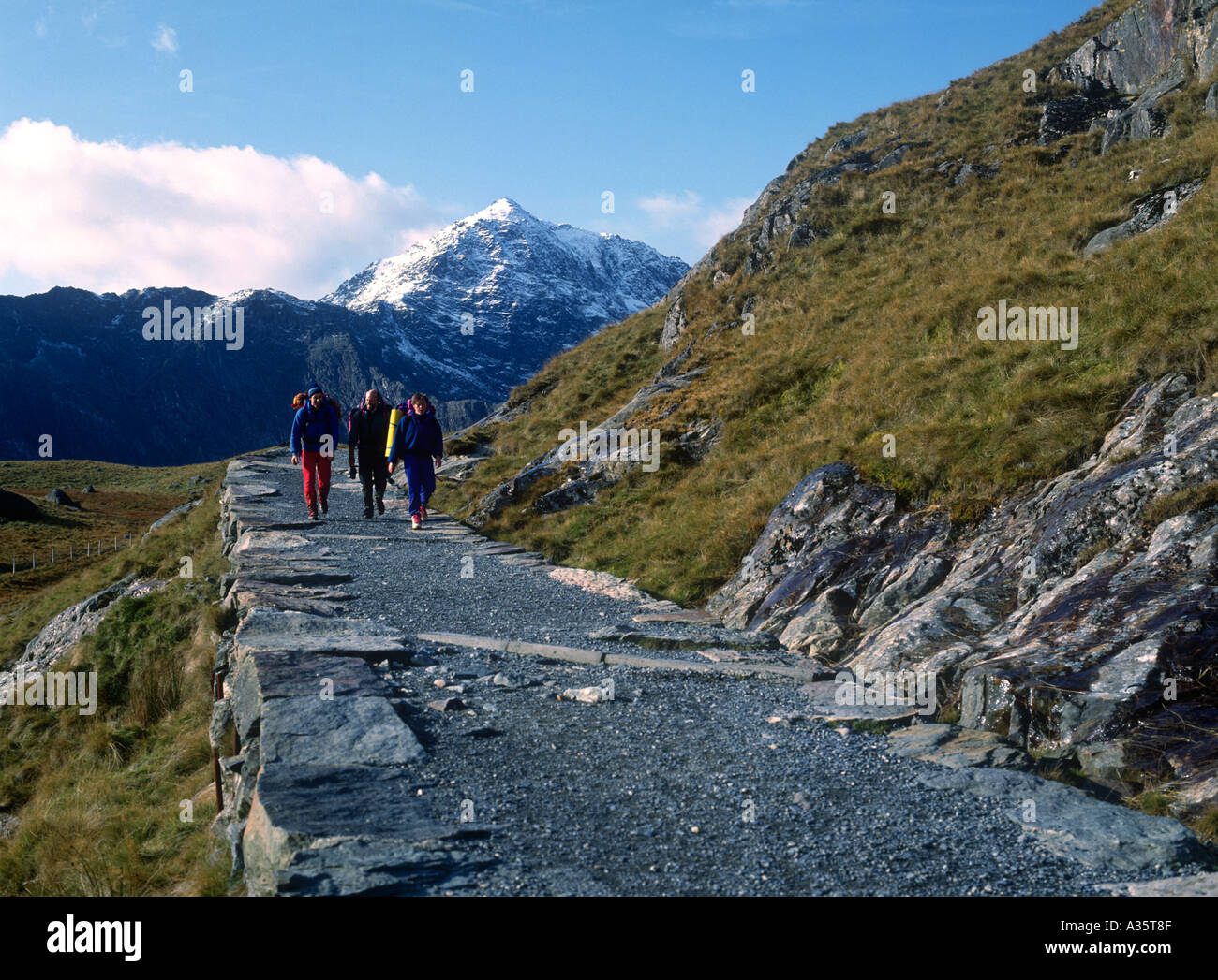 Walking on Miners Path Snowdon Mountain Snowdonia North West Wales ...