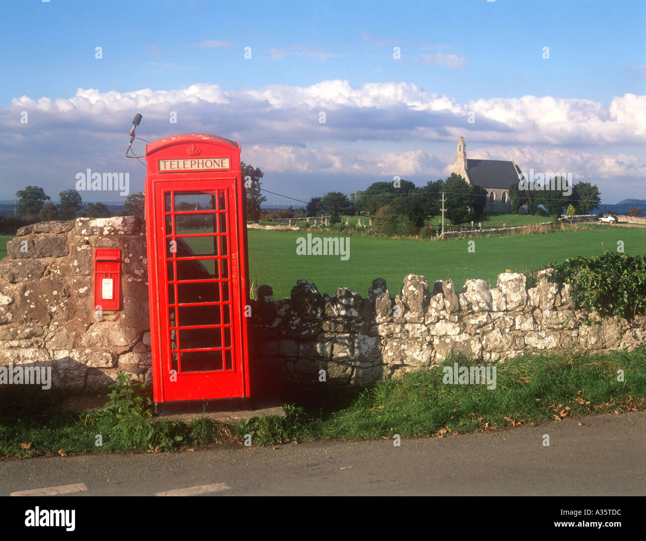 Rural Telephone Box and Post Box Cefn Meiriadog near St Asaph Vale of ...