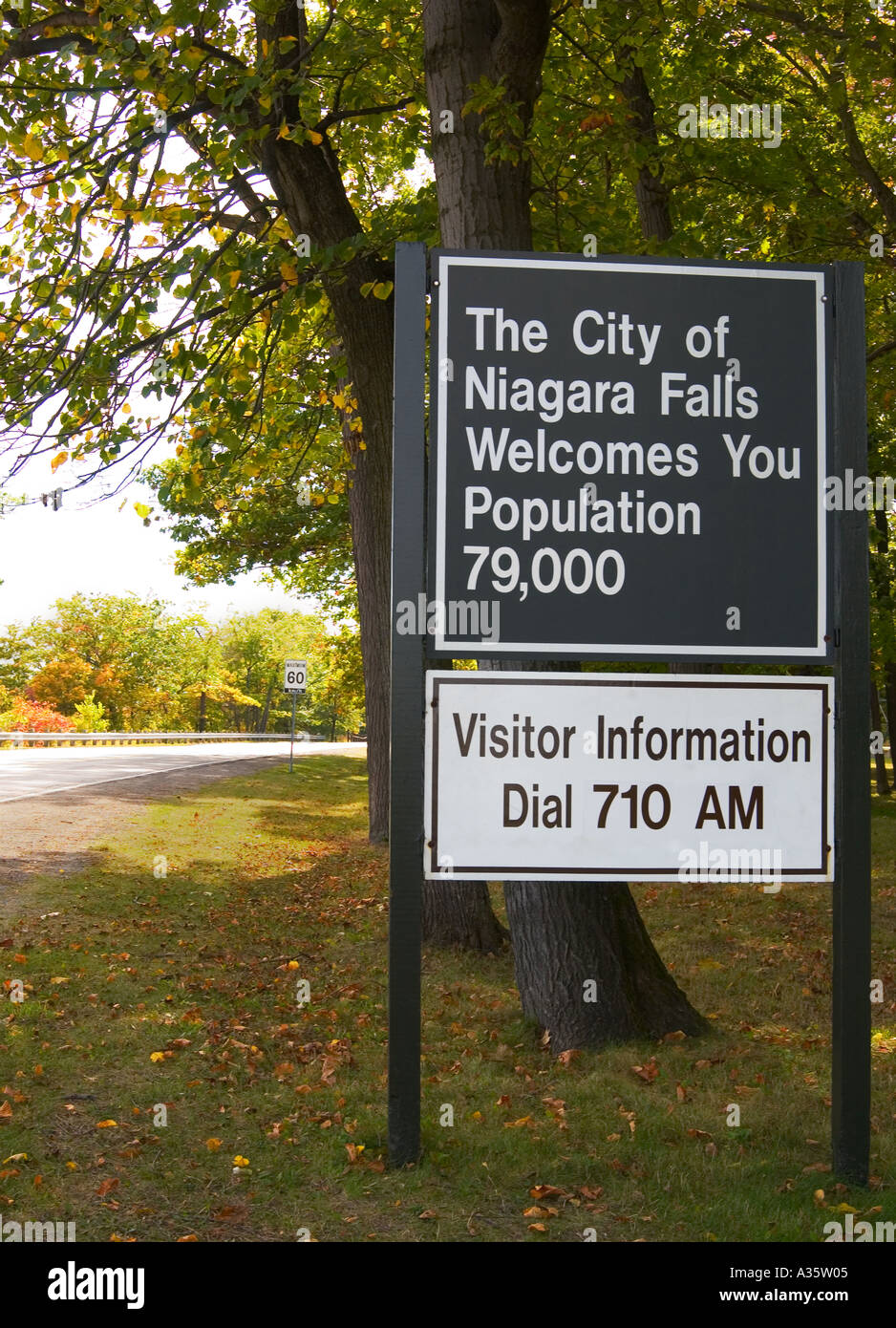 Welcome sign for the City of Niagara Falls,New York greeting visitors ...