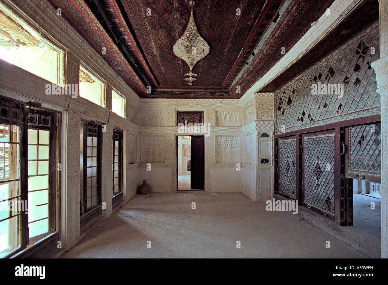 The interior of a building under restoration in the old city of Bushehr ...