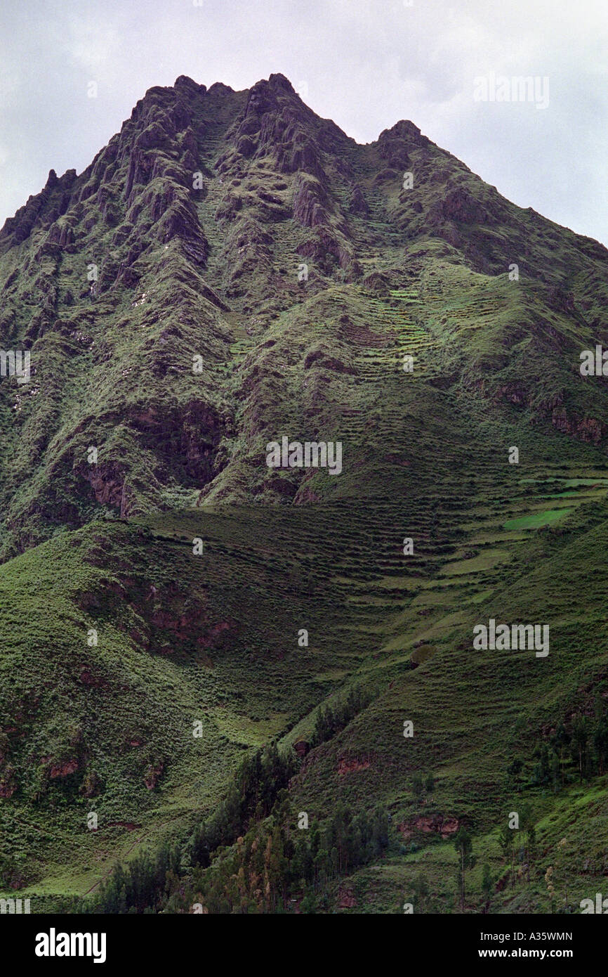 The sacred mountain called Apu Linley, above Pisac, Peru, South America ...