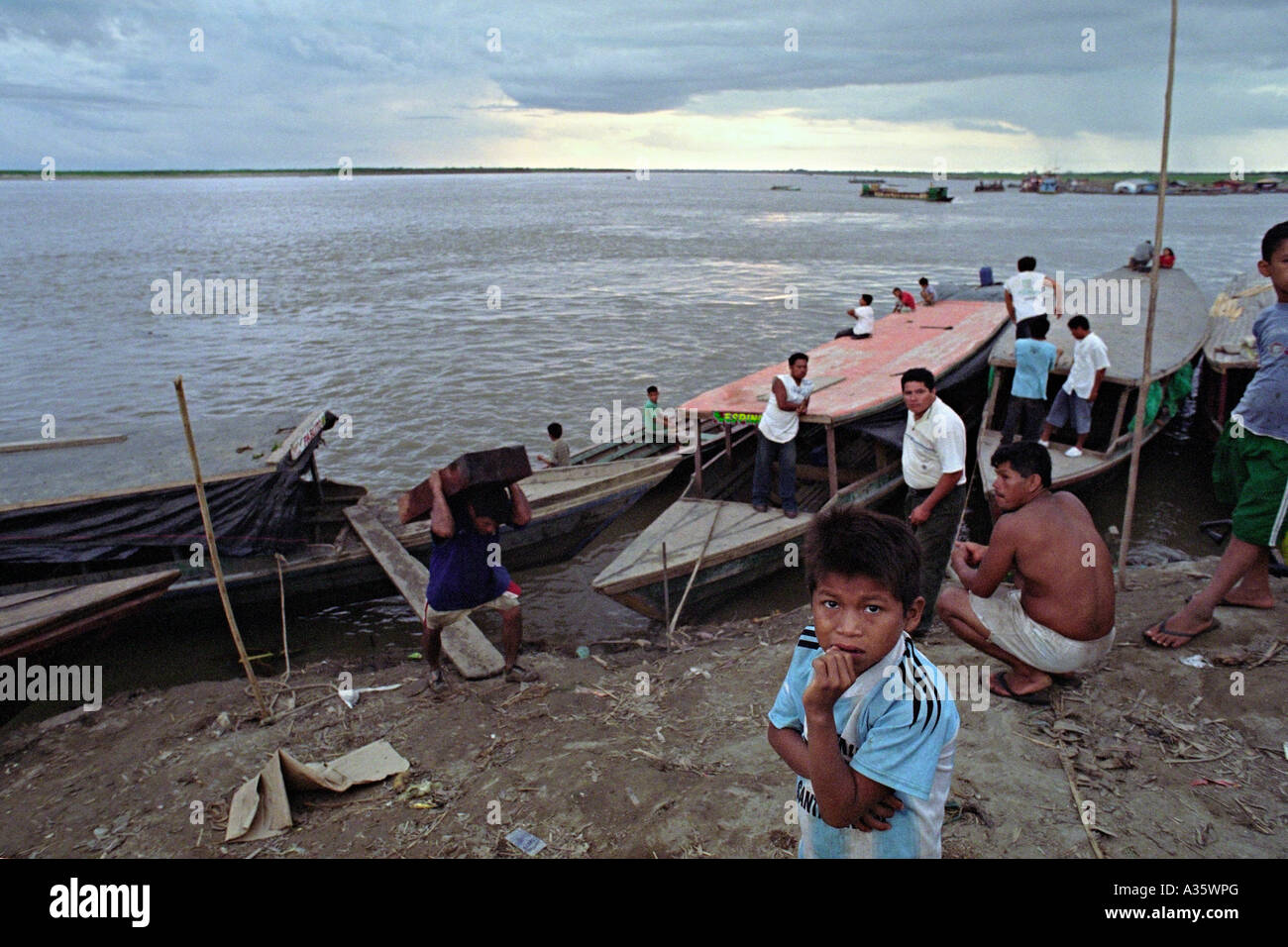 The Rio Ucayali riverfront in Pucallpa, Peru, South America Stock Photo ...