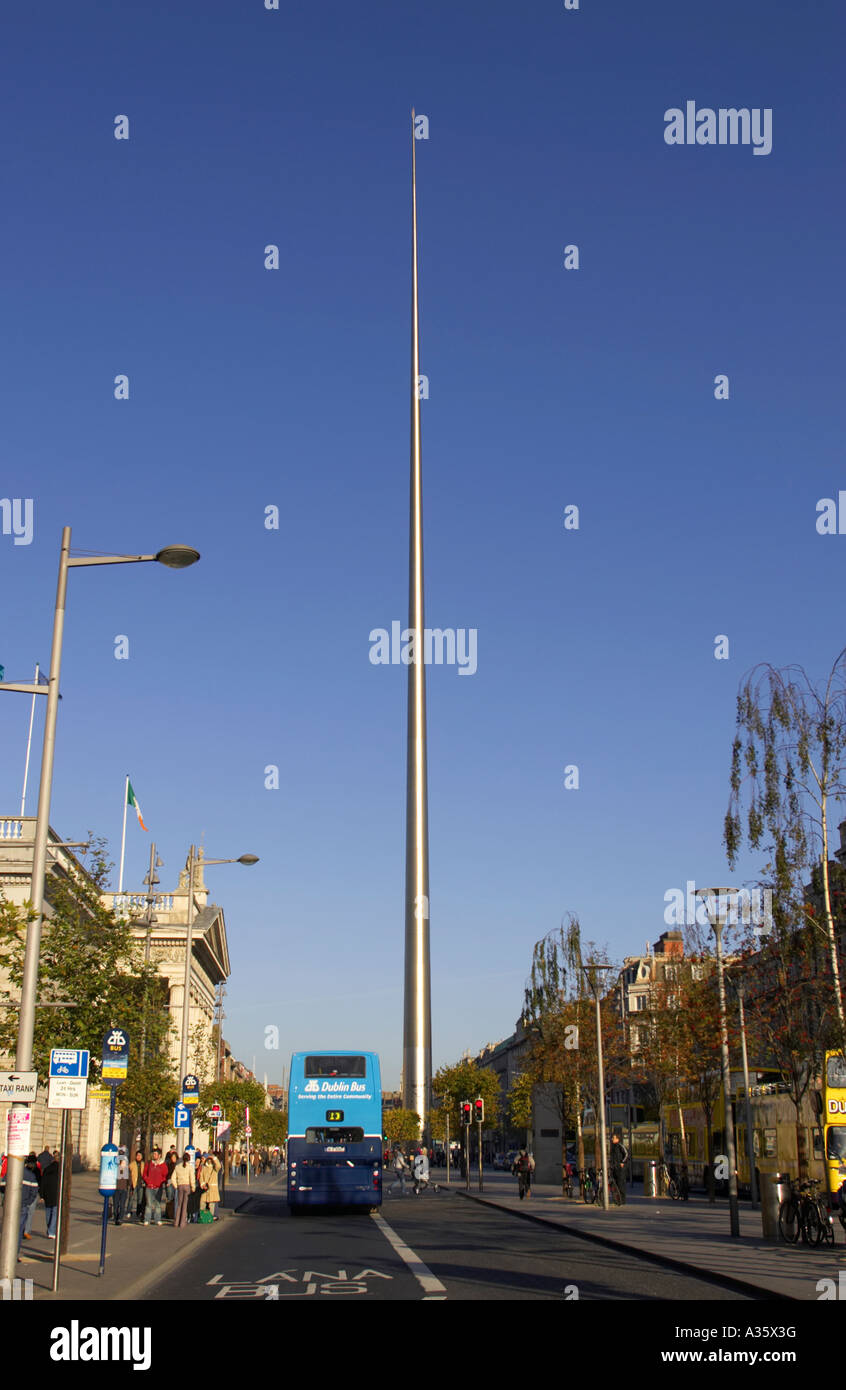 millennium needle spire of dublin monument of light and dublin bus in ...