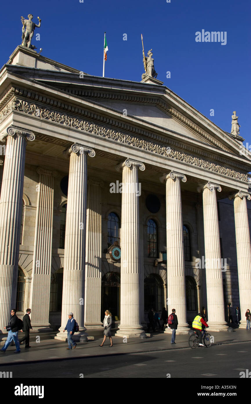 general post office GPO with irish national tricolour flag flying in o ...