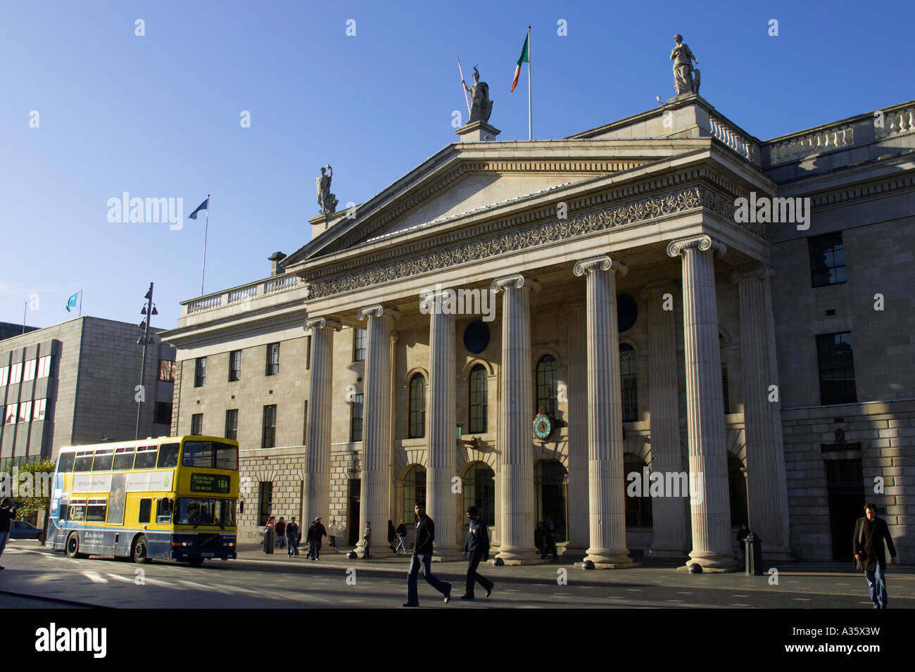 general post office GPO with irish national tricolour flag flying in o ...