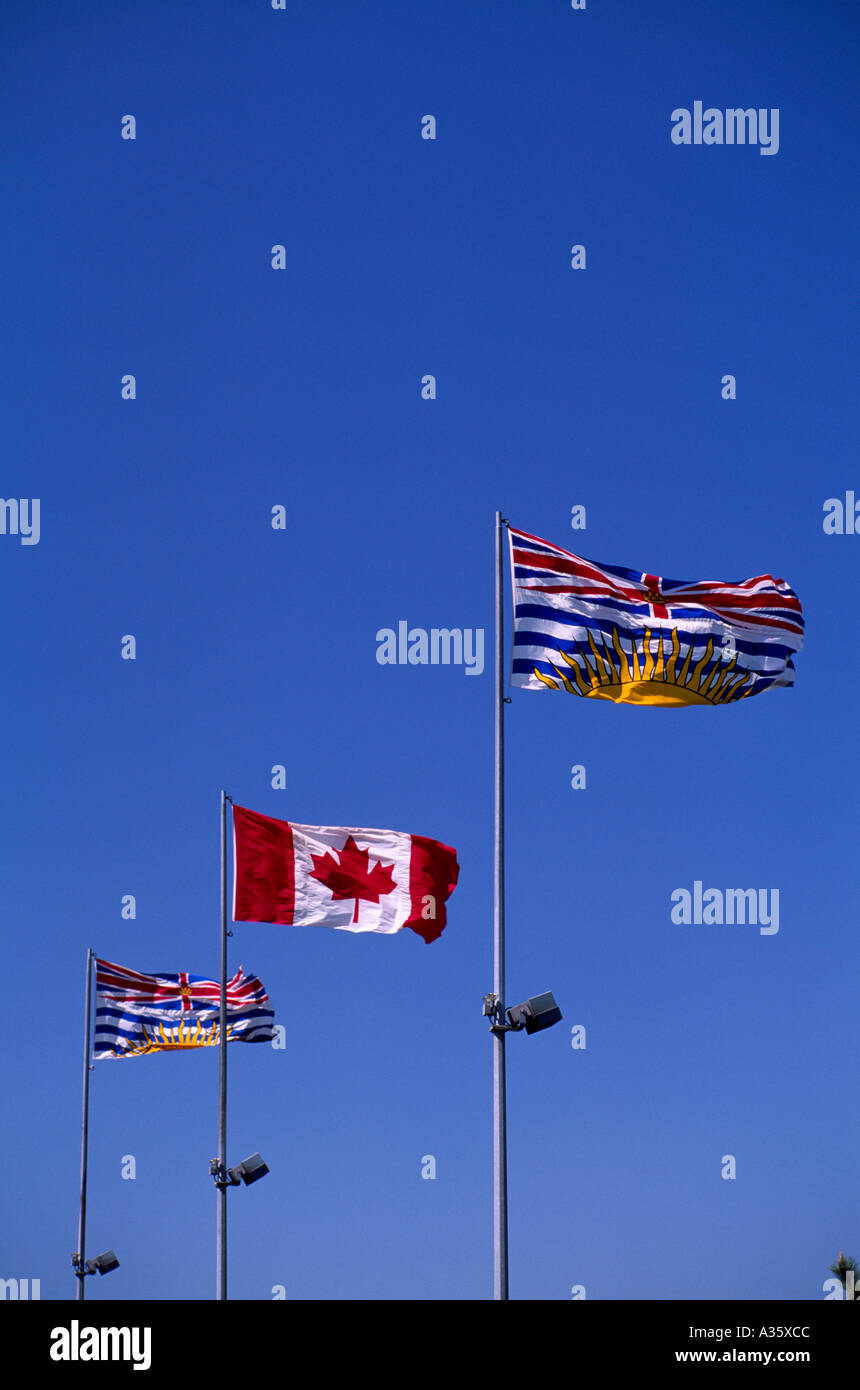 A Canadian National Flag with Red Maple Leaf and 2 Provincial Flags of ...