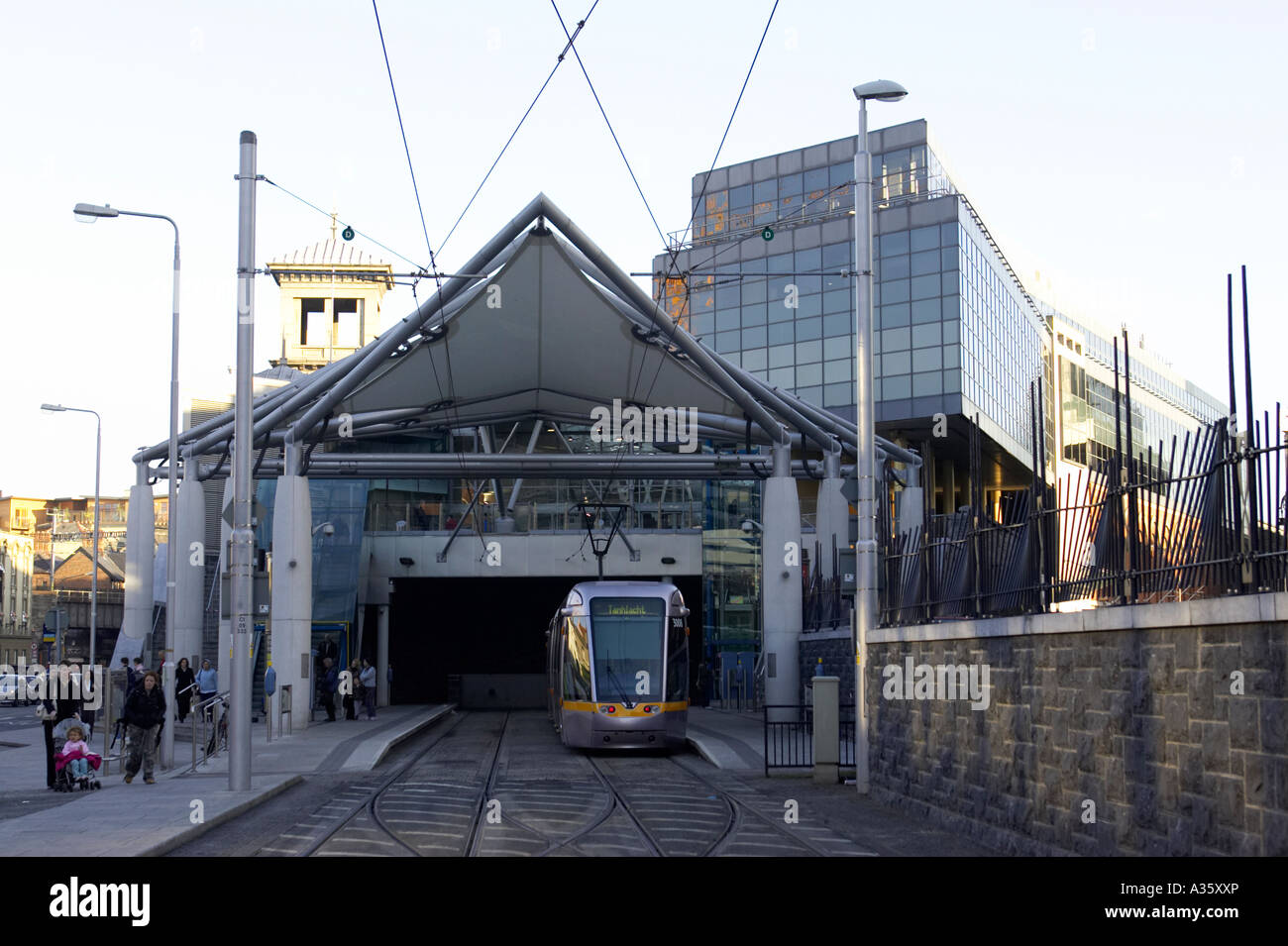 The LUAS dublins new tram system train parked in Connolly train station ...