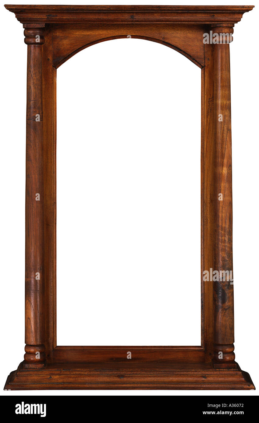 A vertical rectangular decorative wooden frame stained in dark brown ...