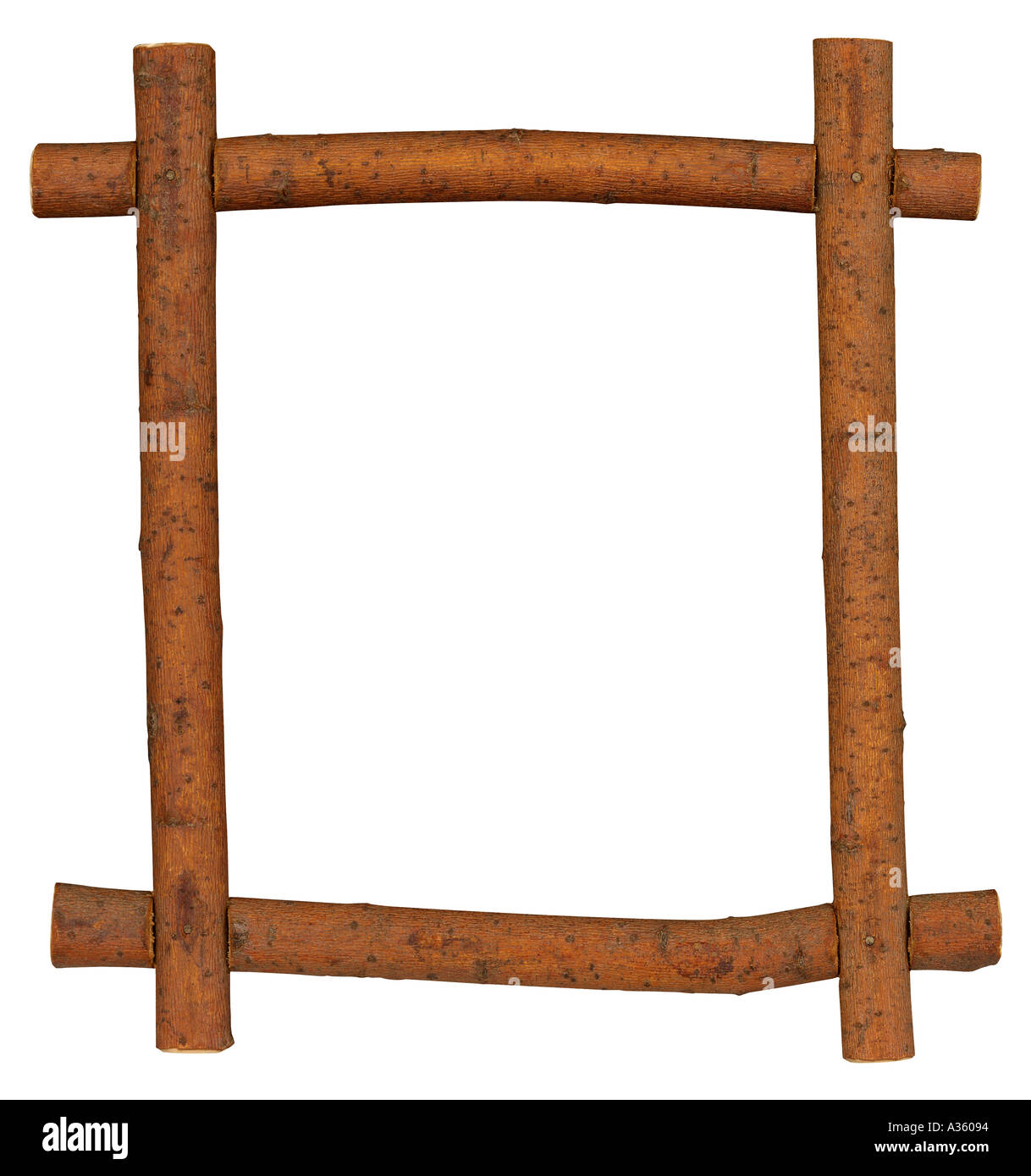 A square decorative wooden frame made of four brown tree branches or ...
