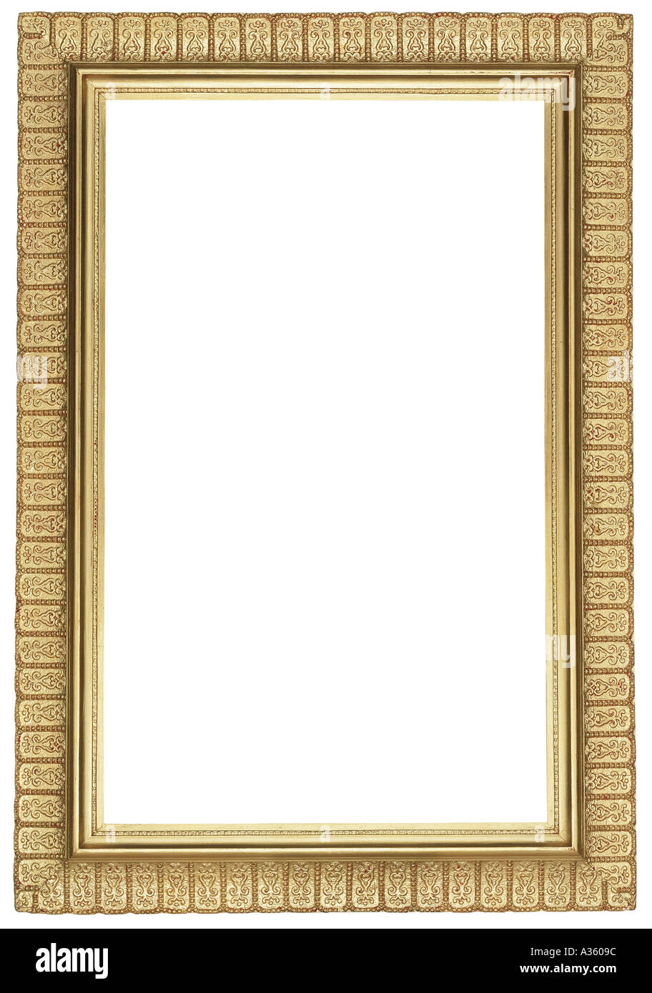 A vertical gold gilded rectangular decorative ornate thin antique frame ...