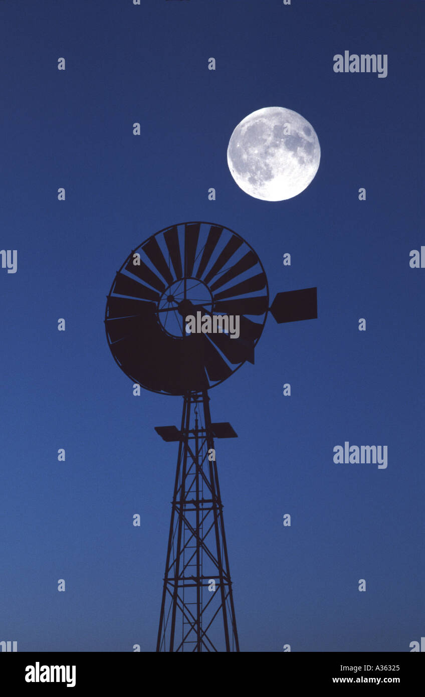 Windmill and moon Stock Photo - Alamy