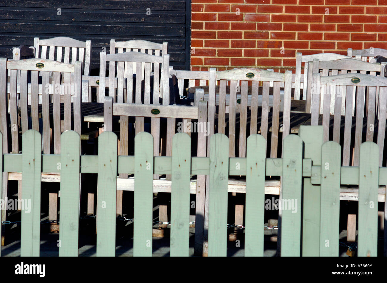 Wooden Furniture & Fencing Outside A Pub In Staffordshire (UK Stock ...