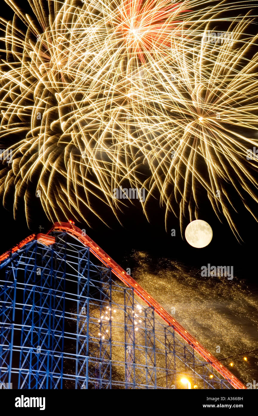 Firework display over the Big One roller coaster on the Pleasure Beach ...