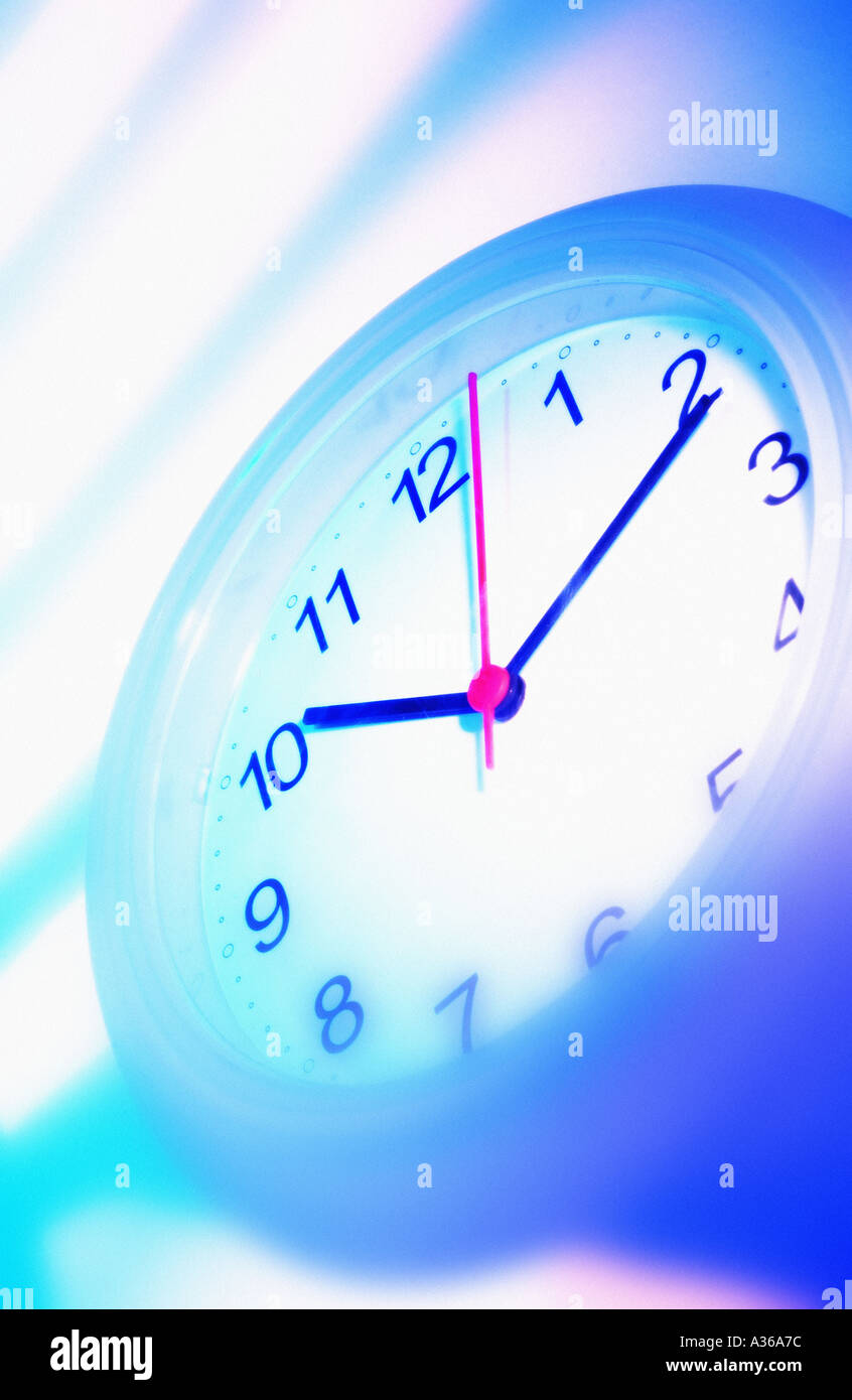 Blue clock on blue and white background time clock movement tick tock ...