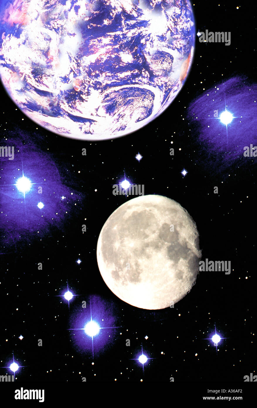 Earth Moon and stars Stock Photo - Alamy