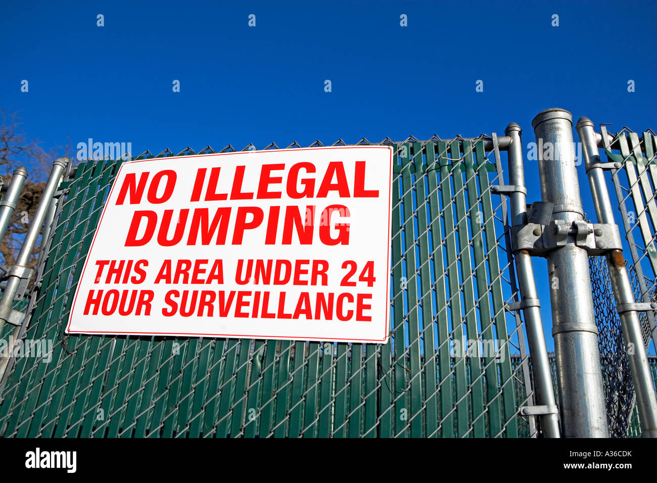 DUMPING, NO ILLEGAL DUMPING, DANGER, BEWARE, STOP, WARNING, RED, FENCE ...