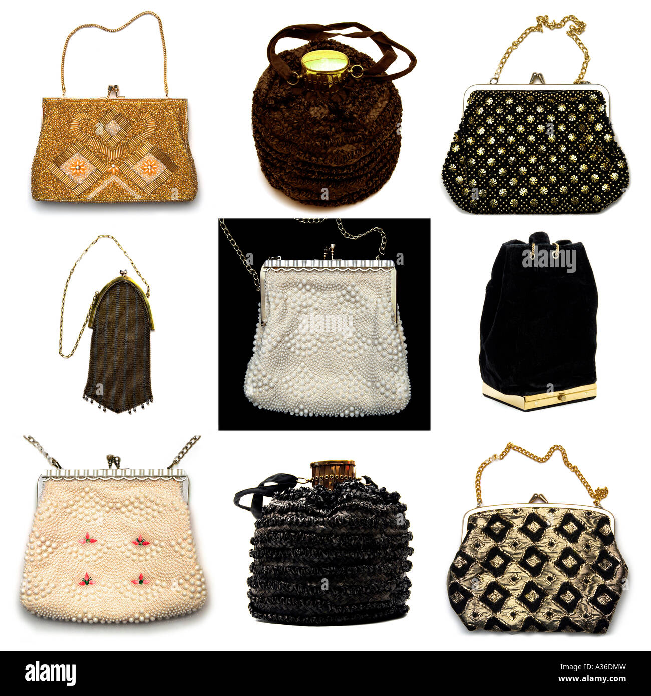 9 image composite of antique and collectable handbags Stock Photo - Alamy
