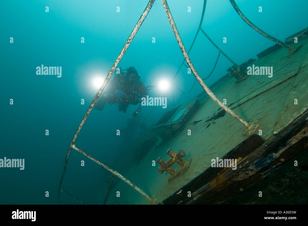 Diver on shipwreck UK Stock Photo - Alamy